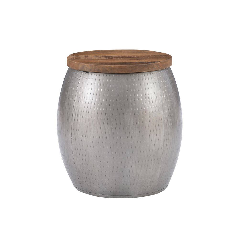 Linon Home Decor Wagner Metal 19.25 in. Pewter Round Wood Top Accent ...