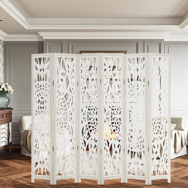 Dovelina 67 in. White Wood 6 Panel Portable Room Divider Panels ...
