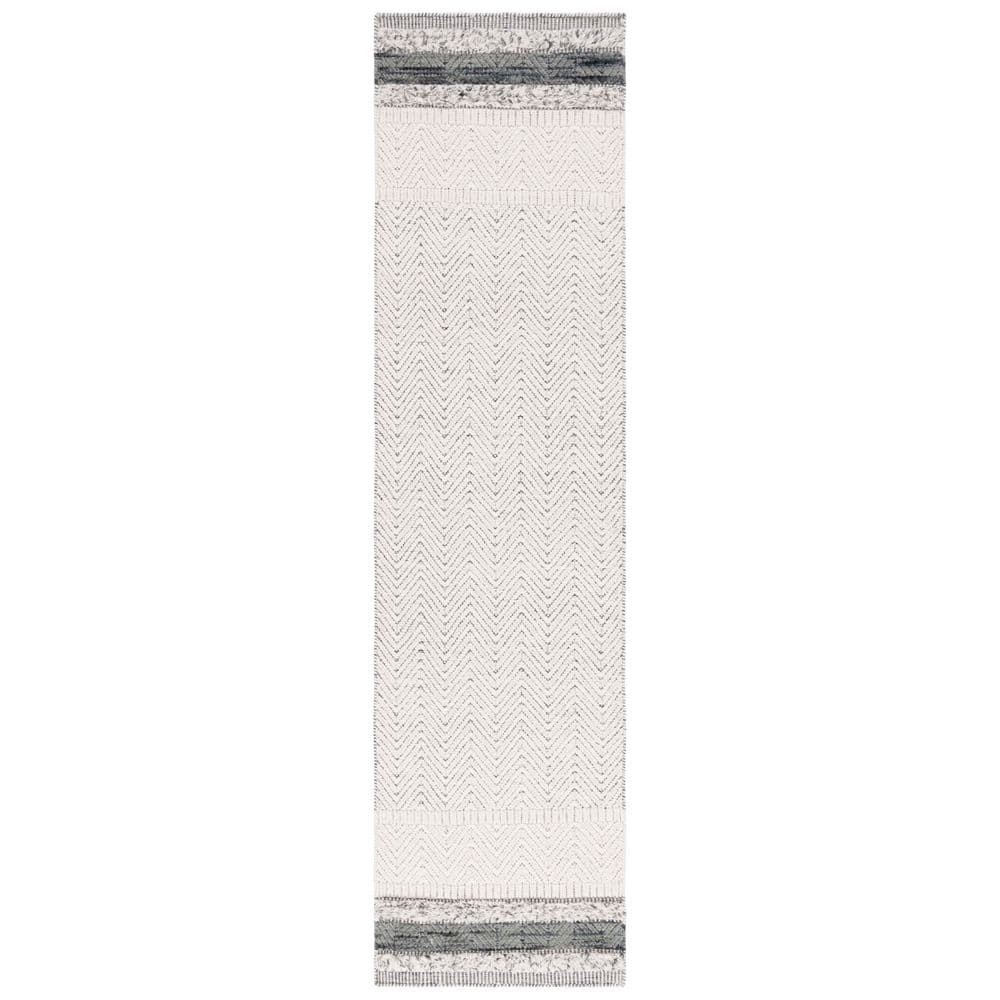 SAFAVIEH Martha Stewart 2 ft. x 9 ft. Ivory/Gray Border Herringbone ...