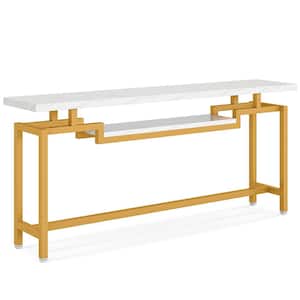 BYBLIGHT Turrella 70.9 in. White Gold Rectangle Wood Sofa Console Table ...