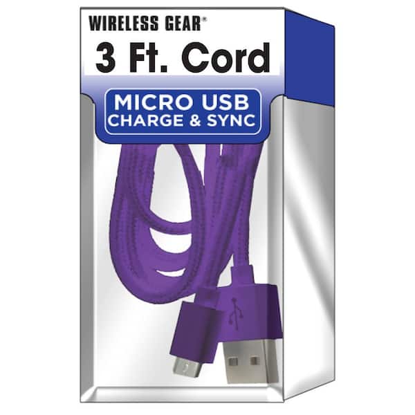 Wireless Gear 3 ft. Micro Sync and Charge Cable in Purple BL1947 - The ...