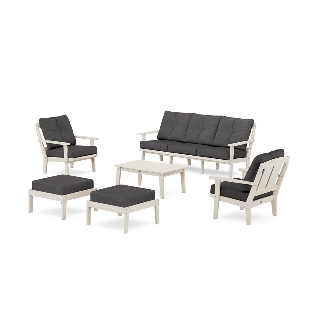 POLYWOOD Mission 6-Pcs Plastic Lounge Sofa Set in Sand/Ash Charcoal ...