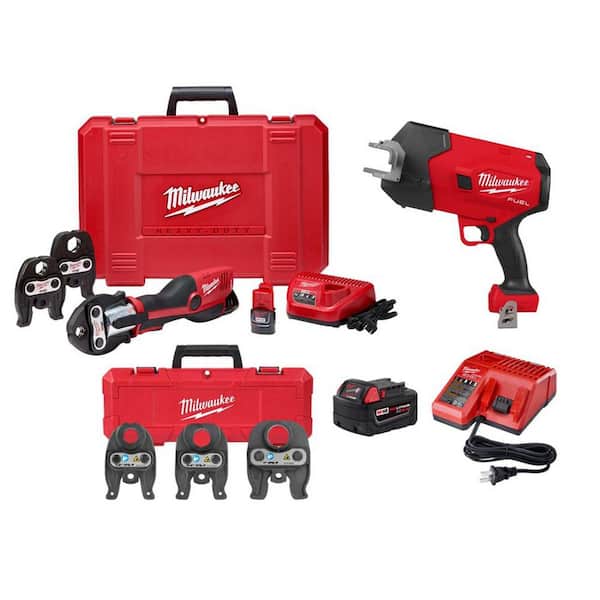Milwaukee M12 12-Volt Lithium-Ion Force Logic Cordless Copper Press Tool Kit with BIP Jaw Kit ...
