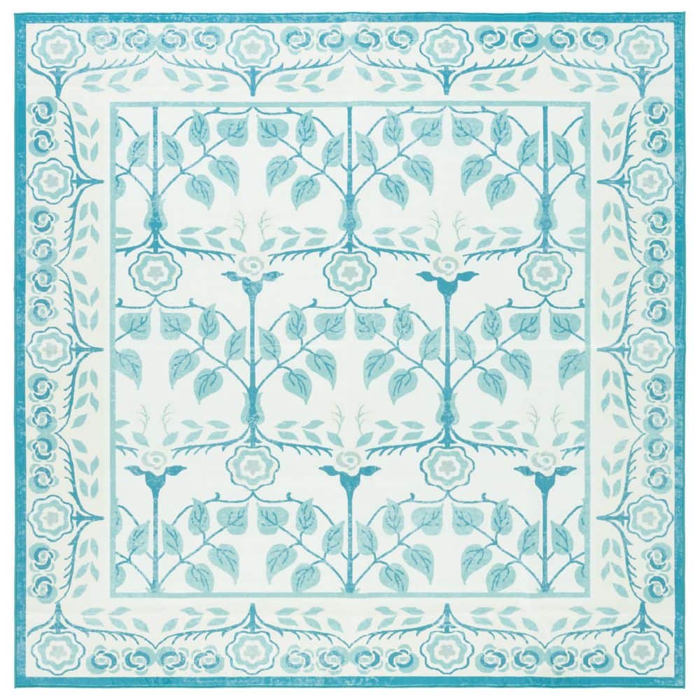 SAFAVIEH Martha Stewart Washable Ivory/Light Blue 6 ft. x 6 ft. Machine ...