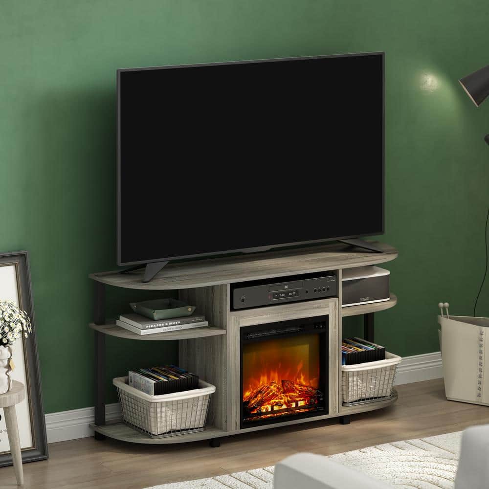 Furinno Jensen Open 47.27 in. Freestanding Wood Electric Fireplace TV ...