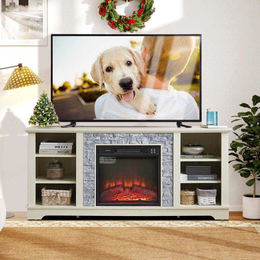 ToolCat 58.31 in. Freestanding TV Stand with 18 in. Electric Fireplace ...