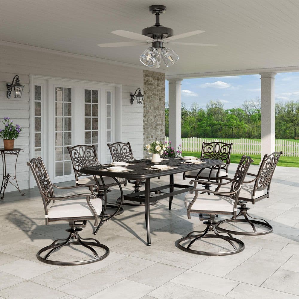 Clihome 7-Piece Cast Aluminum Outdoor Dining Table Set with Diagonal ...