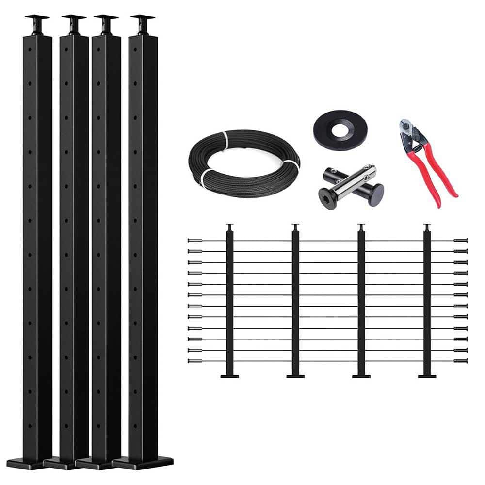 Afoxsos Black Modular Cable Railing Kit 2 in. 4 Level Post Set ...