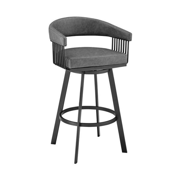 Armen Living Chelsea 30 in. Gray/Black High Back Metal Swivel Bar Stool ...