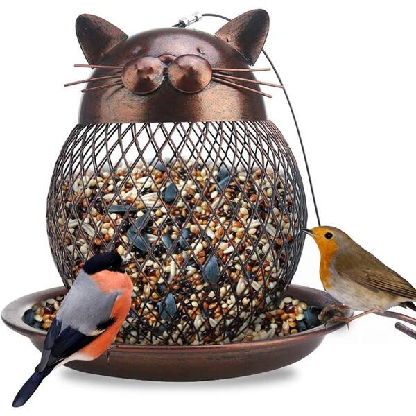 Afoxsos Brown Metal 2 lbs. Hanging Wild Solar Bird Feeder with S Hook ...