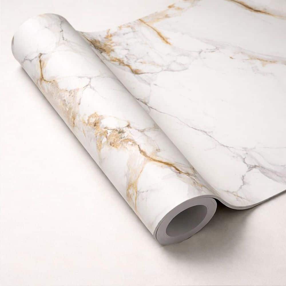 Dundee Deco White, Grey Gold Veins Marble-Look Foam Peel-And-Stick ...