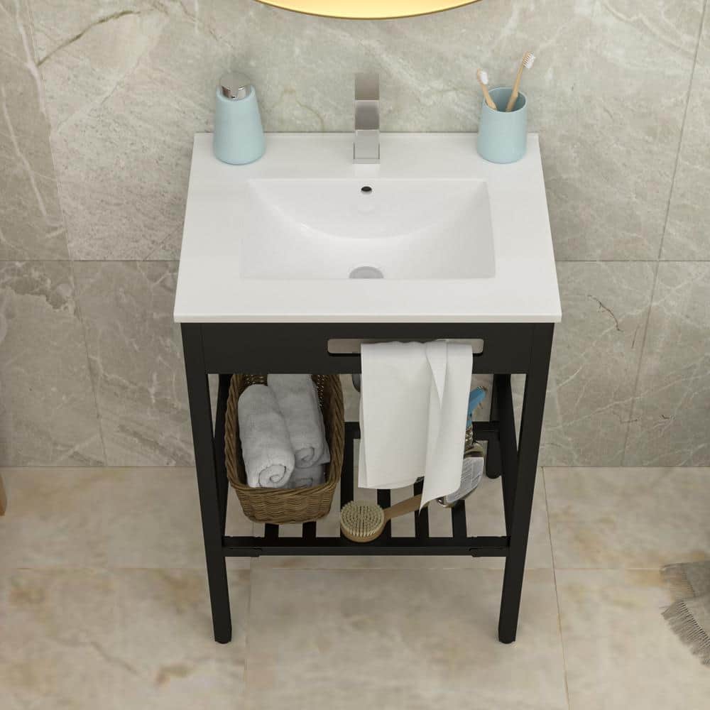LORDEAR 24 in. White Freestanding Rectangular Bathroom Ceramic Console ...