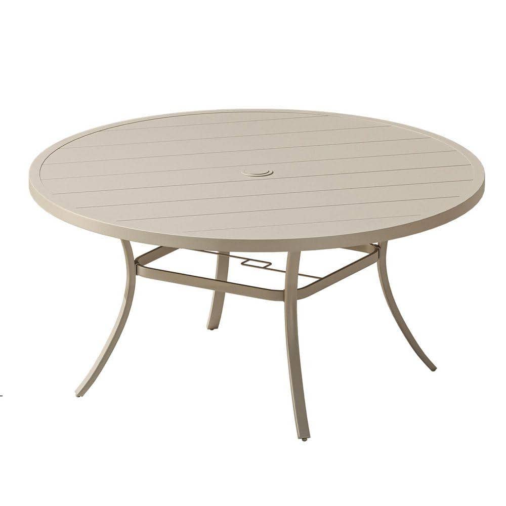 vicllax 53 in. Sandshell Round Patio Dining Table with Storage Shelf ...