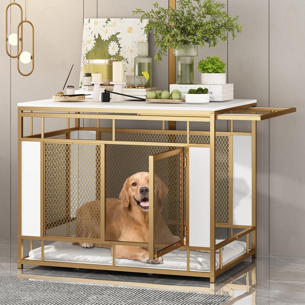 FUFU&GAGA Dog House Furniture, Large Pet Crate End Table, Indoor Mesh and Wooden Dog Kennels ...