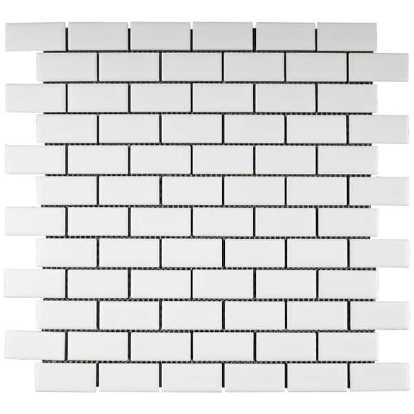 MOLOVO Porcetile White 11.82 in. x 11.82 in. Matte Porcelain Mosaic ...