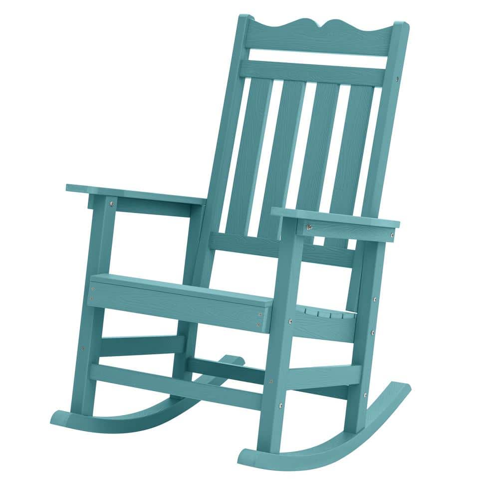 Sonkuki Lake Blue Plastic Adirondack Rocking Chair with Big Armrest ...