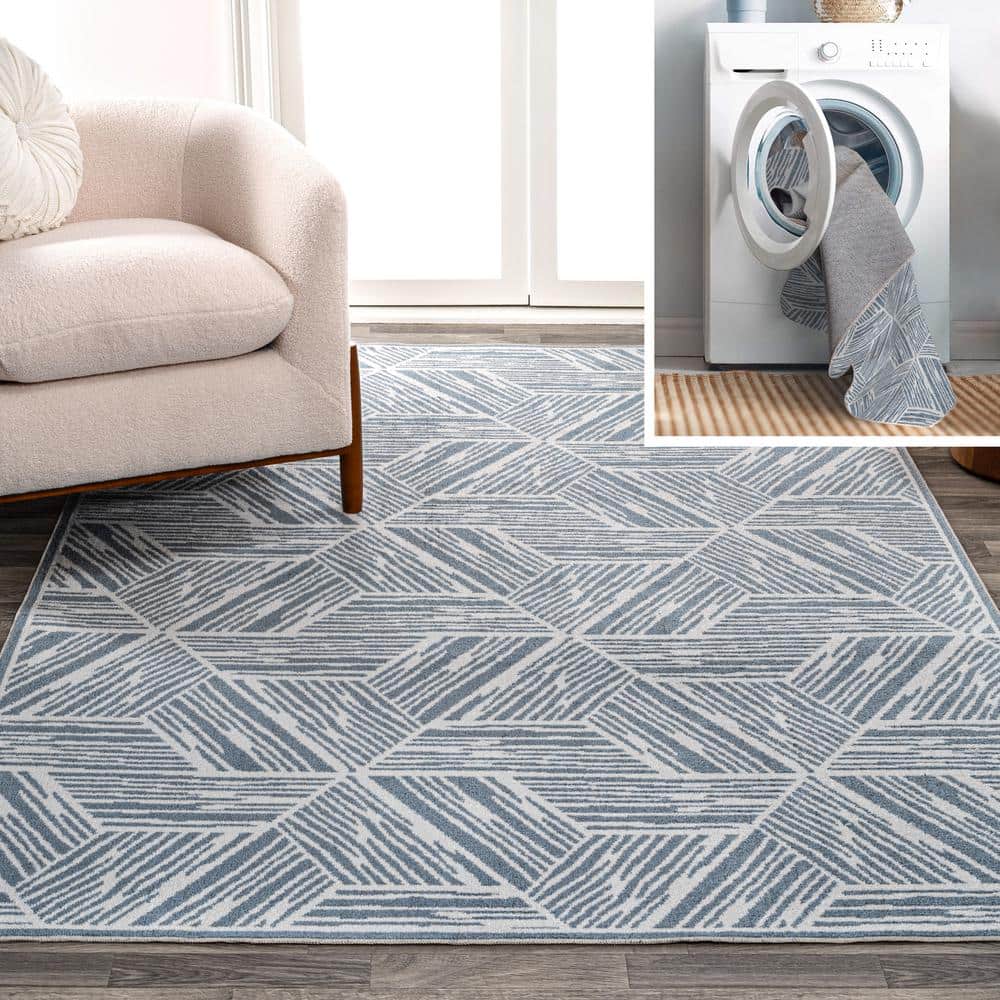 JONATHAN Y Vector Modern Coastal Geometric Machine-Washable Blue/Cream ...