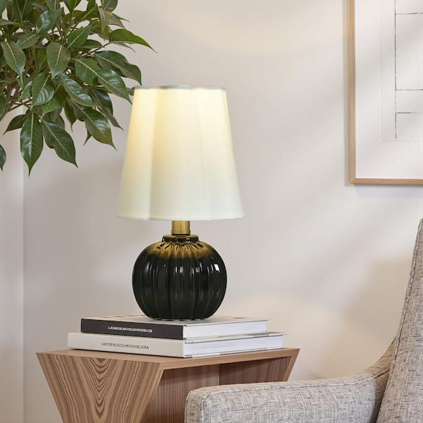 StyleCraft Ophelia 12.5 in. Glossy Black Table Lamp with White Linen ...