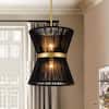 RRTYO Tabor 2-Light Modern Boho Black Hand-woven Rope Drum Pendant ...