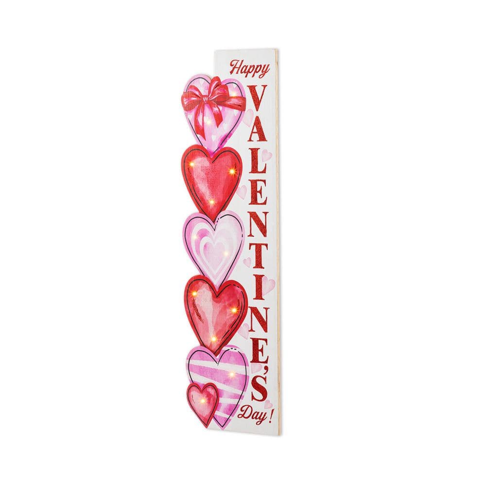 Glitzhome 36 in. H Valentine's Lighted Wooden Stacked Heart Porch Decor ...