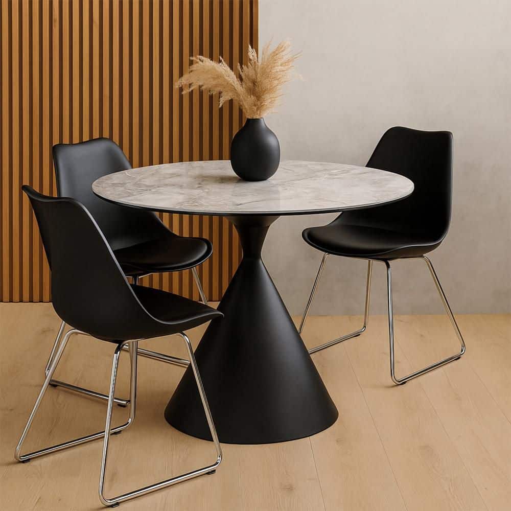 Benjara Lam Black Sintered Stone Round 47 in. Pedestal Base Dining ...