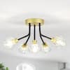 LWYTJO 16.14 in. 5-Light Black/Gold Semi Flush Mount Chandelier for Hallway Entryway Dining Room ...