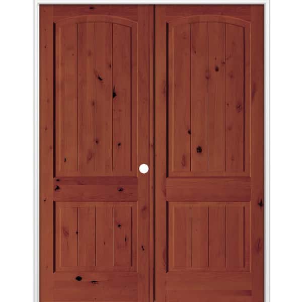 Krosswood Doors 64 in. x 96 in. Rustic Knotty Alder 2-Panel Arch Top VG ...