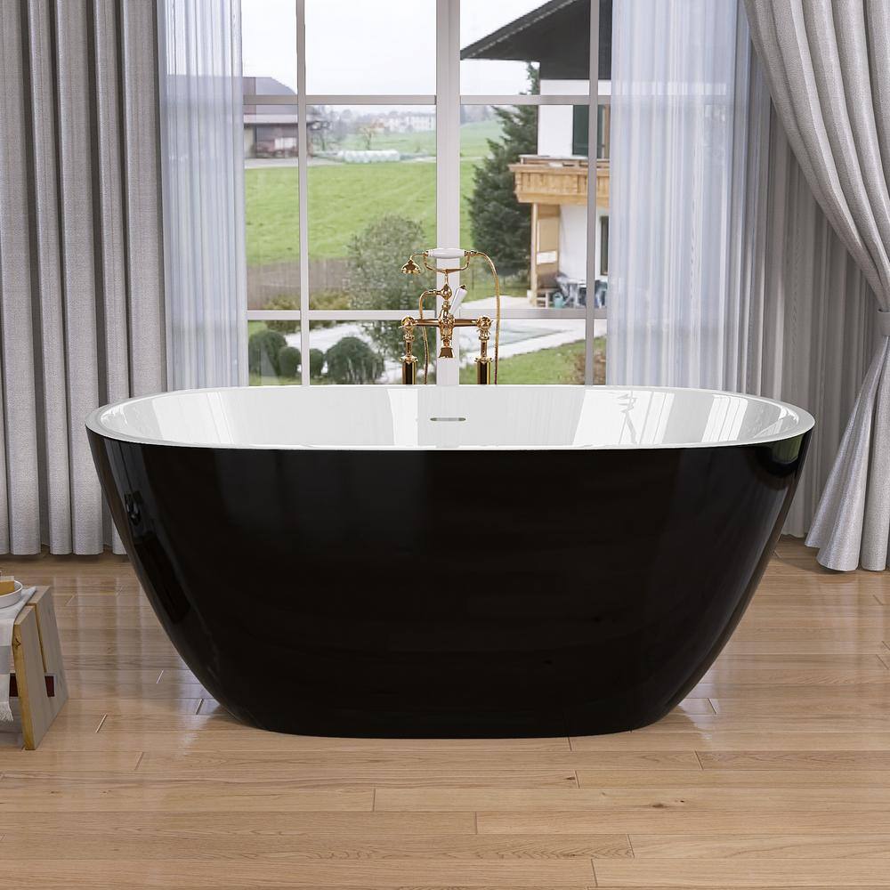 LORDEAR Acrylic 55 in. x 29.5 in. Bathtub Rectangle Freestanding ...