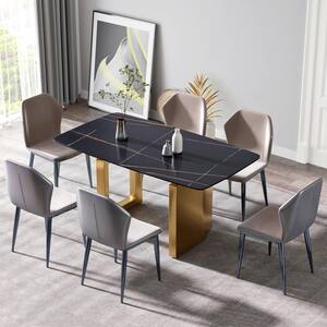 Magic Home 70.87 in. Black Sintered Stone Tabletop Kitchen Dining Table ...
