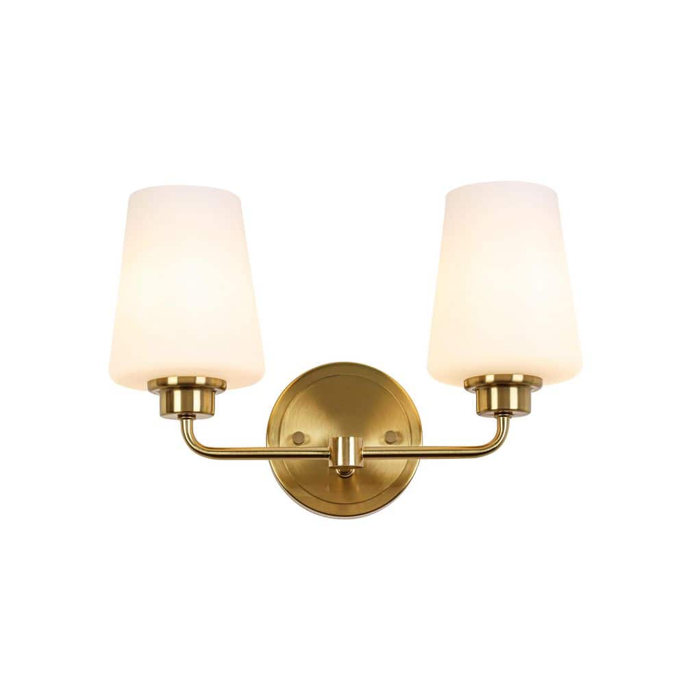 Jushua 13 in. W 2-Light White Vanity Light Wall Lamps with White Glass ...