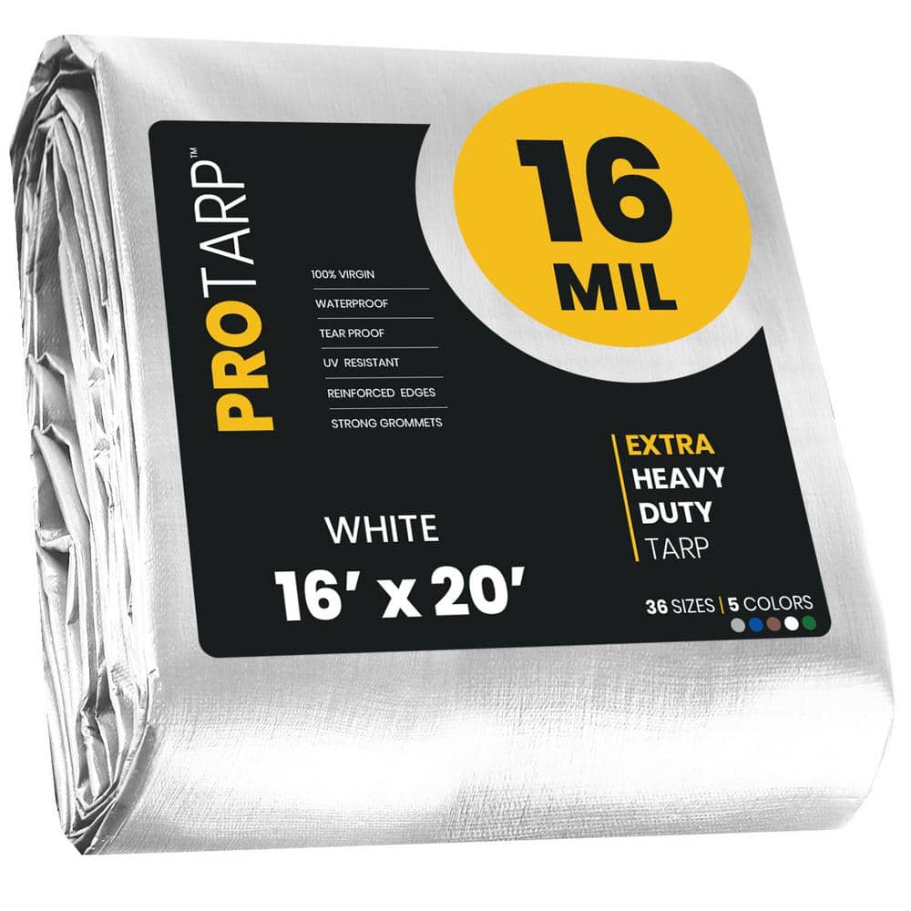 PROTARP 16 ft. x 20 ft. White 16 Mil Heavy Duty Polyethylene Tarp ...