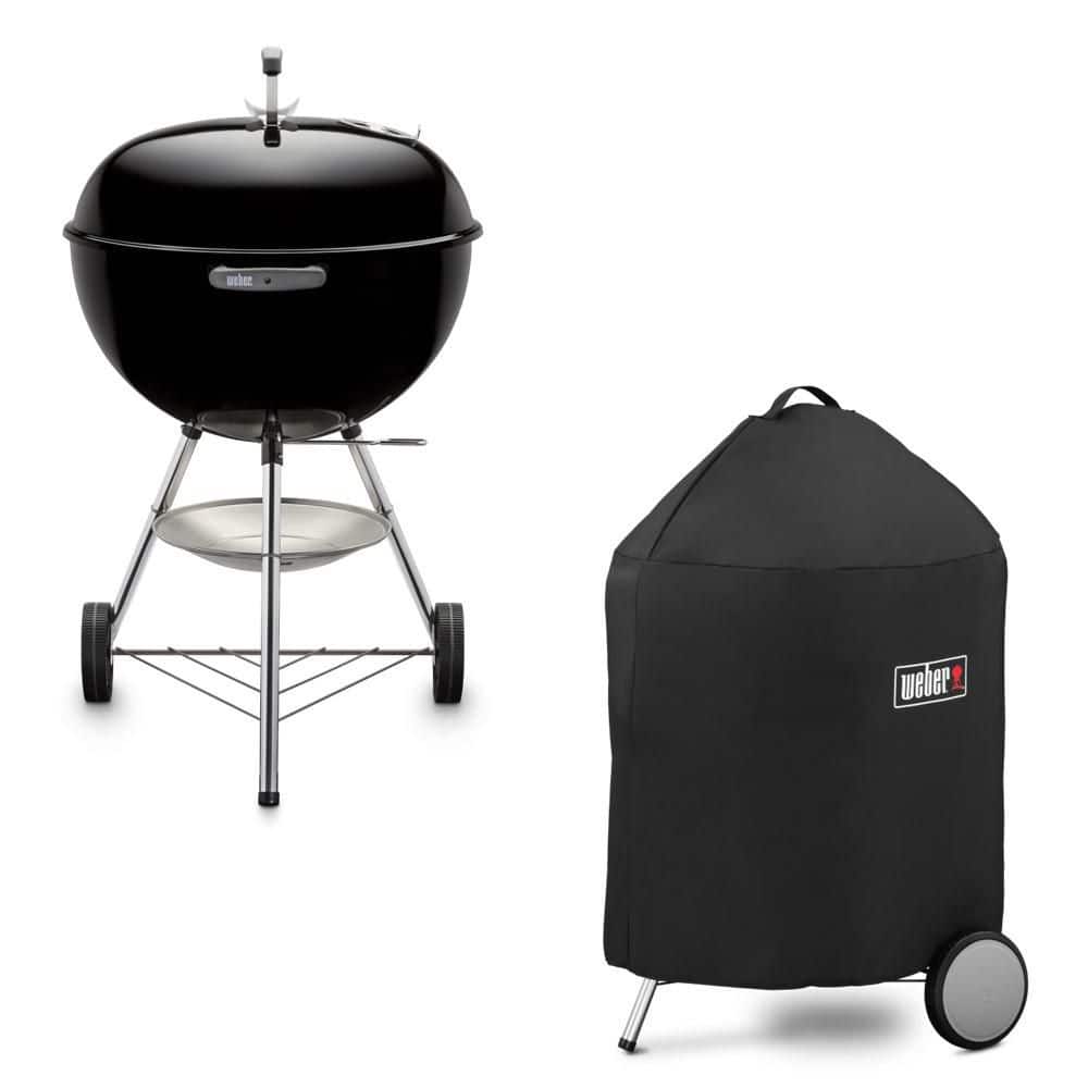 Weber Original Kettle 22 in. Charcoal Grill in Black with Premium Grill ...