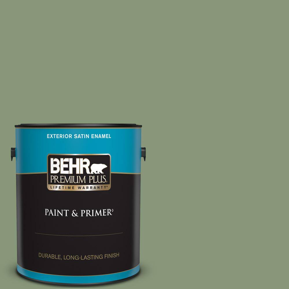 BEHR PREMIUM PLUS 1 gal. #S390-5 Laurel Tree Satin Enamel Exterior ...