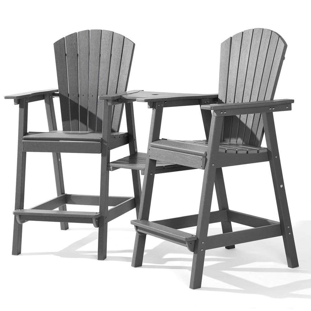 PASAMIC Light Grey HDPE Tall Adirondack Chair with Removable Double ...