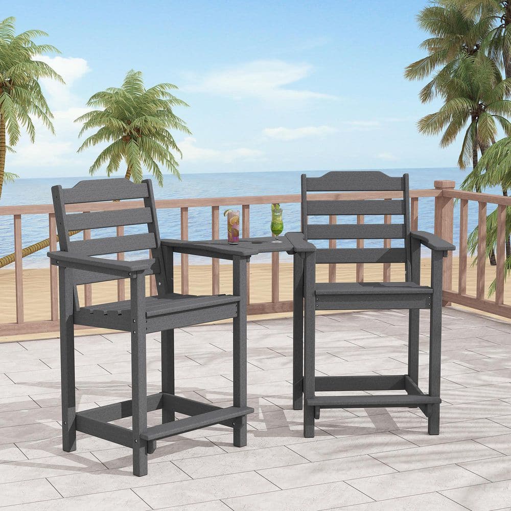 Decksplore Patio Bar Sets Gray Tall Adirondack Bar Chairs (Set of 2 ...