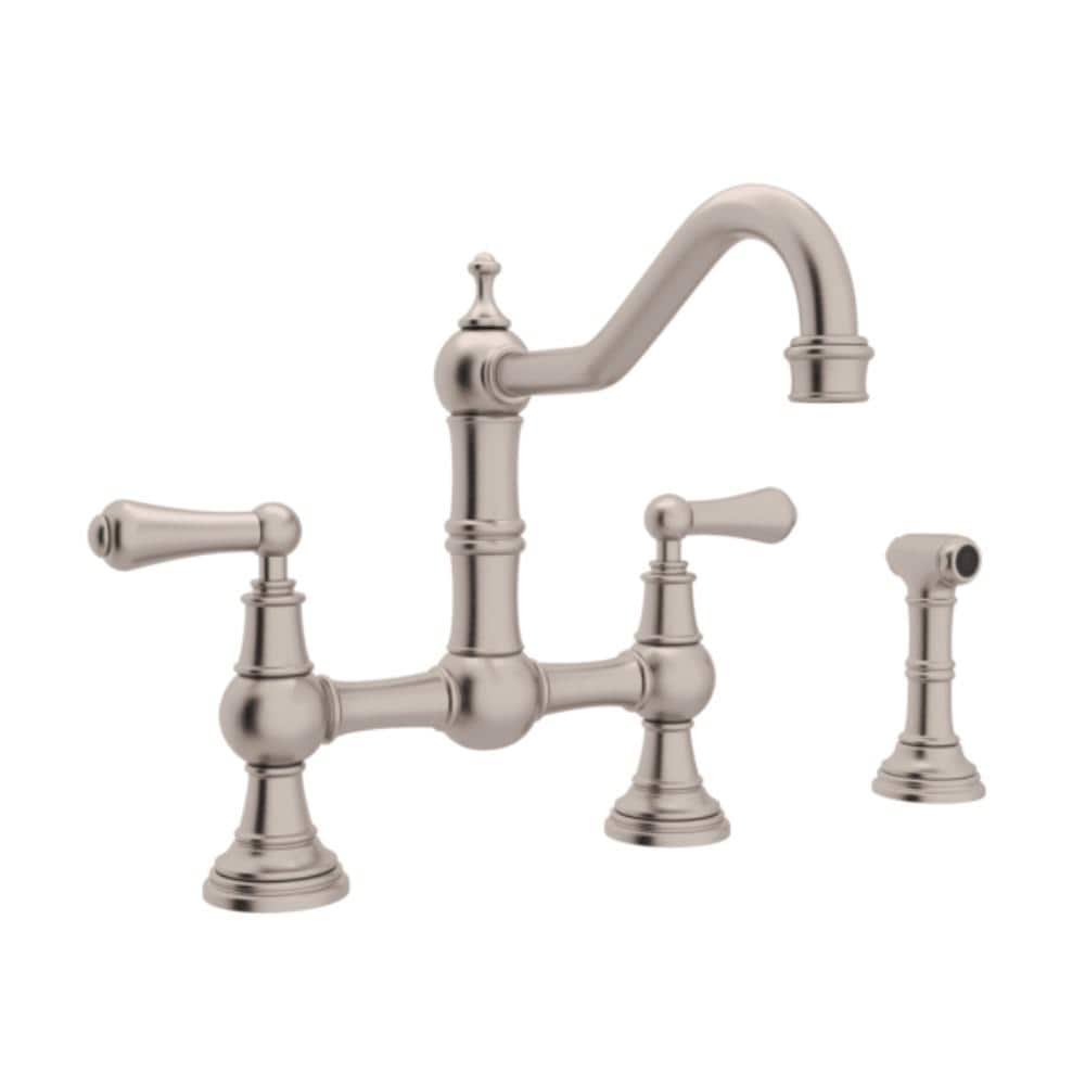 PERRIN & ROWE Two Handle Bridge Kitchen Faucet in Satin Nickel U.4756L-STN-2 - The Home Depot