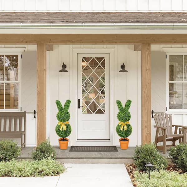 VIVATREES 3 ft. Artificial Bunny Shaped Topiary Trees in Terra Cotta ...