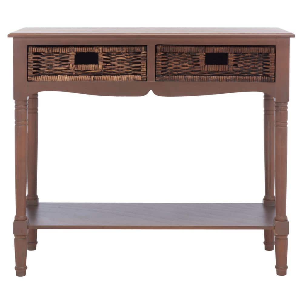 SAFAVIEH Corbin 36 in. 2-Drawer Brown/Off-White Wood Console Table ...