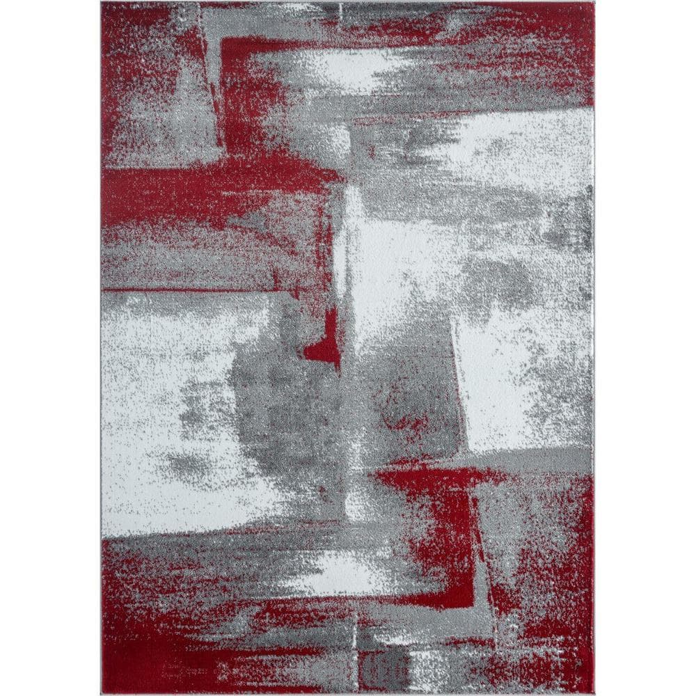 Lagos Collection Red 4x5 Modern Abstract Stain Resist Polypropylene ...