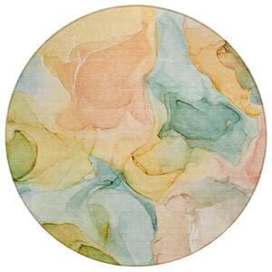 HomeRoots Blue 8 ft. Round Abstract Indoor / Outdoor Area Rug ...