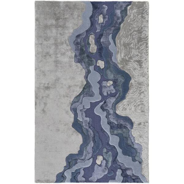 HomeRoots 8 x 10 Blue, Gray Abstract Area Rug 2000514857 - The Home Depot