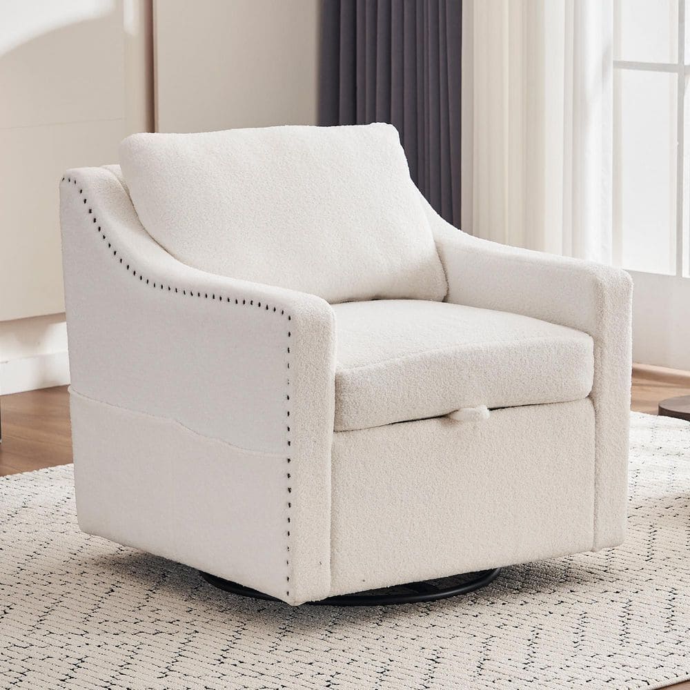Noble House Lennox Ivory Modern Teddy Fabric Upholstered Armchair 360 ...
