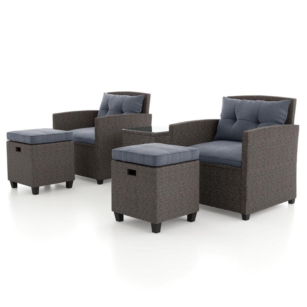 MUSE & LOUNGE Valo Gray 5-Piece Wicker Patio Conversation Set with Gray ...