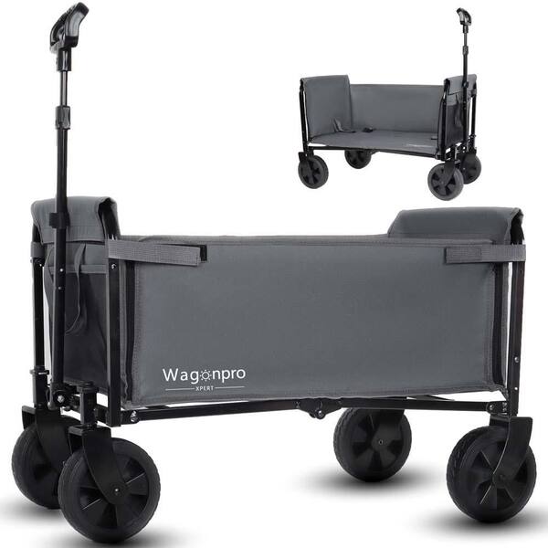 2.9 cu. ft. Gray Steel Garden Cart Collapsible Wagon with Wheels ...