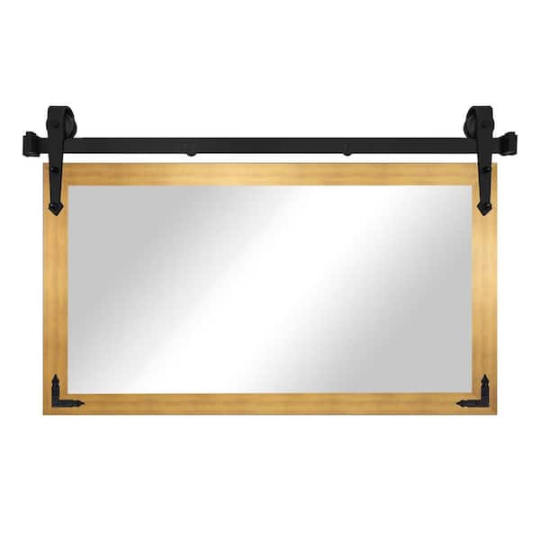 Rayne Mirrors (33 in. H x 34 in. W) Matte Gold Mirror with Steel Barn ...