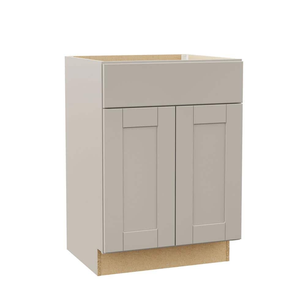Hampton Bay Shaker 24 in. W x 21 in. D x 34.5 in. H Assembled Bath Base Cabinet in Dove Gray ...