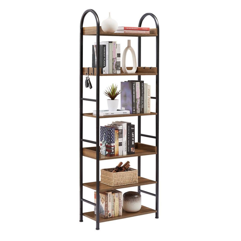 Nestfair 71 in. H Steel 6-Shelves Bookcase with Round Top Frame in ...