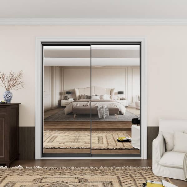 EH PUERTA 72 in. x 80 in. 1-Lite Black Mirrored Glass and Aluminum ...