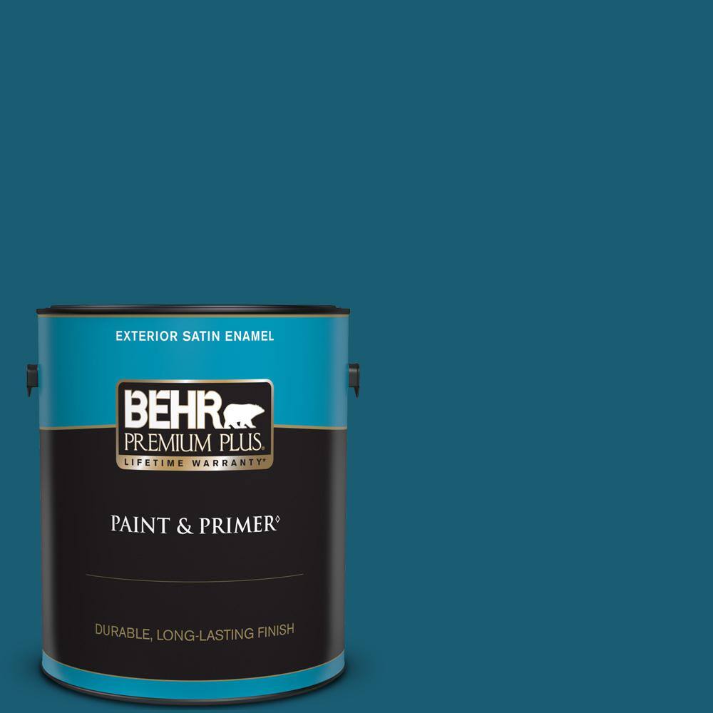 BEHR PREMIUM PLUS 1 gal. #540D-7 Deep Blue Sea Satin Enamel Exterior ...