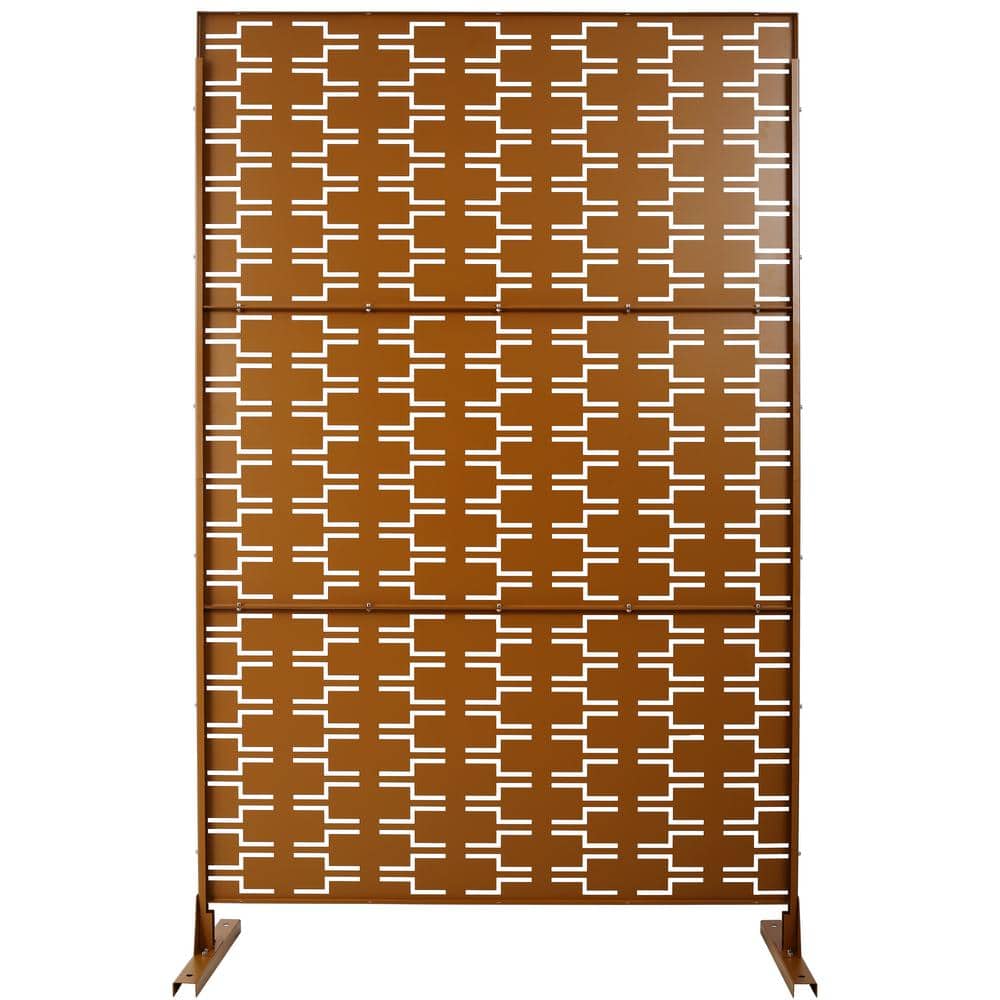 Zeus & Ruta 6.3 ft. H x 4 ft. W Brown Metal Privacy Screen Freestanding ...